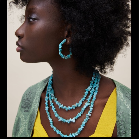 Zara | Jewelry | Zara 3 Row Turquoise Color Stones Necklace | Poshmark